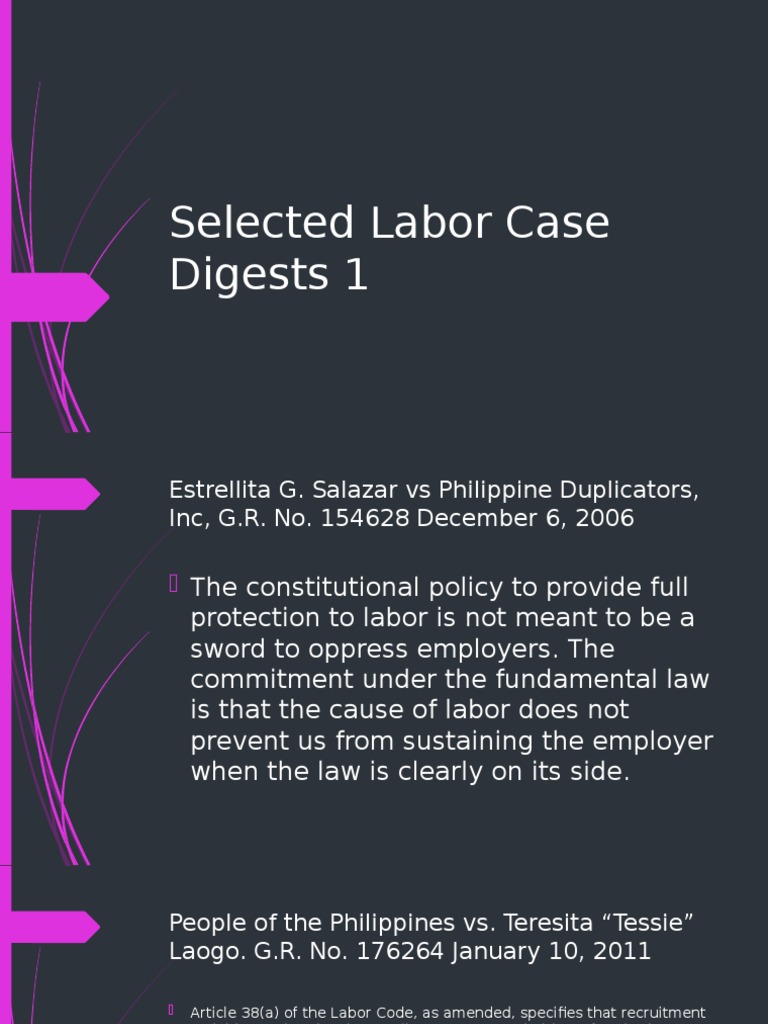 9 Labor Case Digests 1 | PDF | Constitutionality | Substantive Due Process