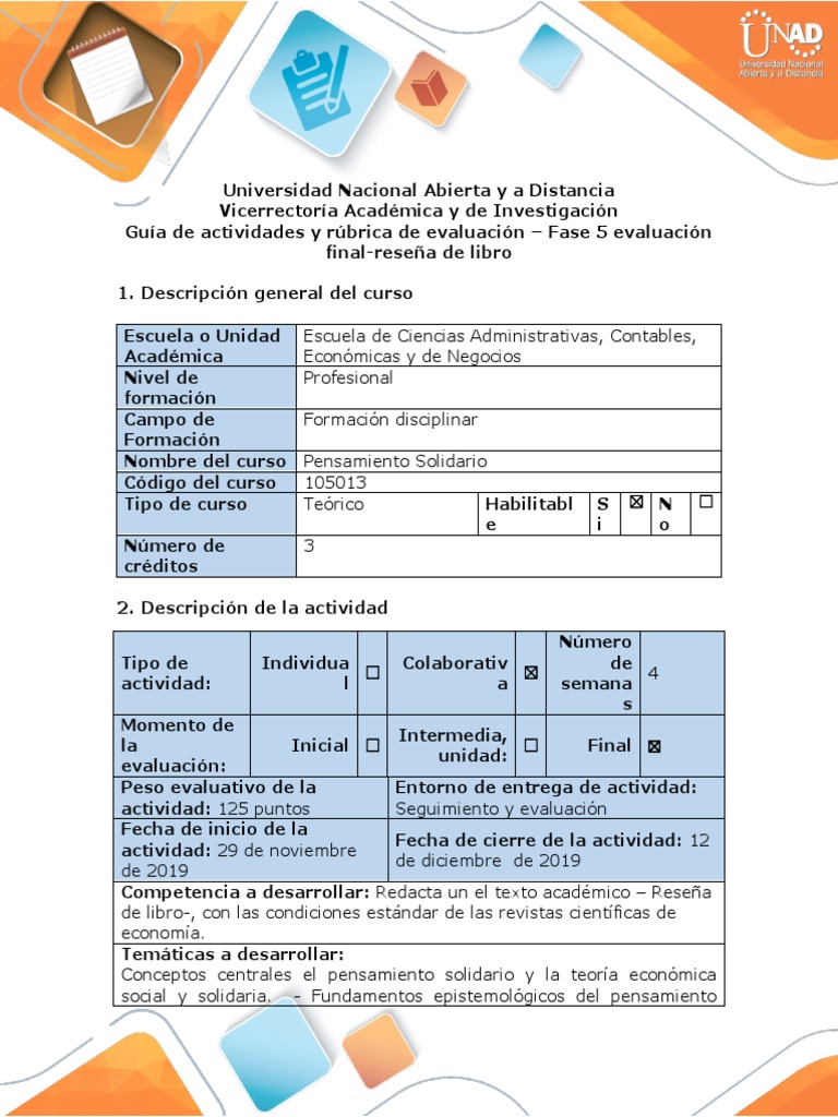 Guía Fase 5 Evaluación Final - Reseña de Libro | PDF | Estilo apa ...