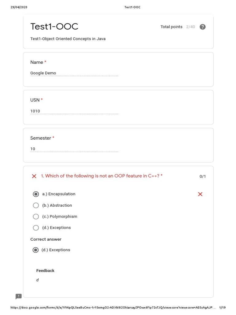 Test1-OOC: Total Points Test1-Object Oriented Concepts in Java | PDF ... Test1-OOC: Total Points Test1-Object Oriented Concepts in Java | PDF ...