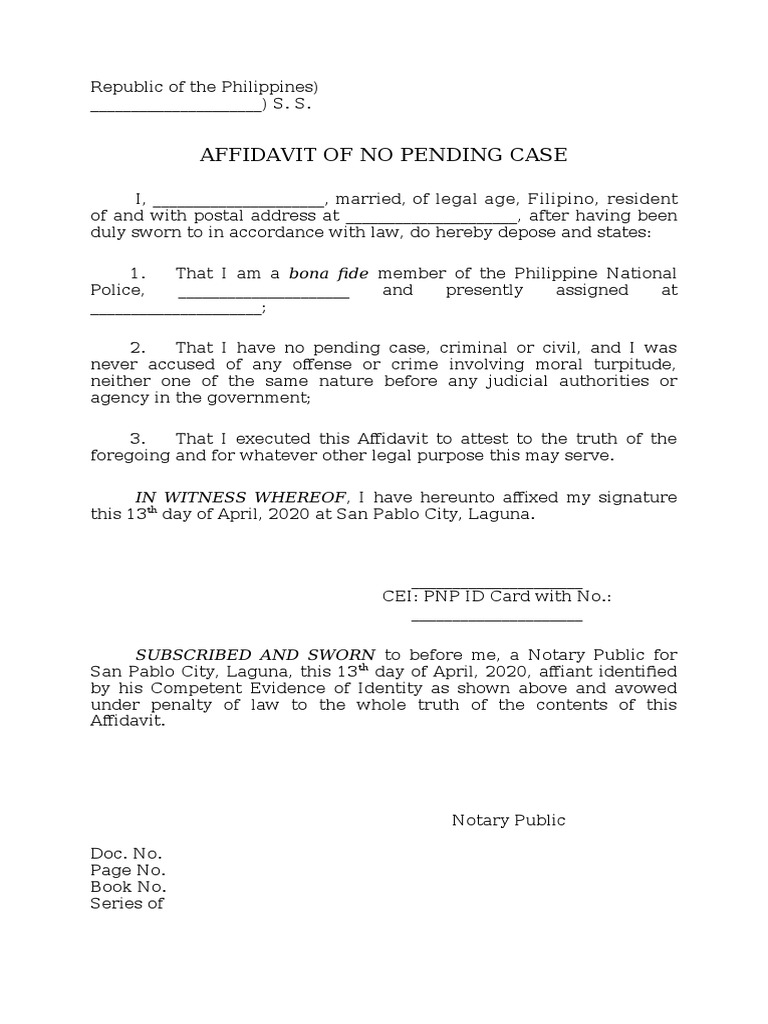 Affidavit of No Pending Case | PDF | Social Science