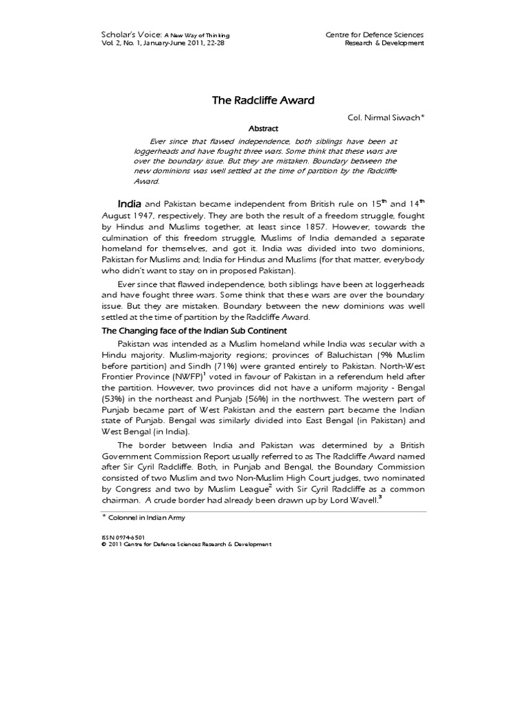 The Radcliffe Award PDF | PDF | Partition Of India | South Asia
