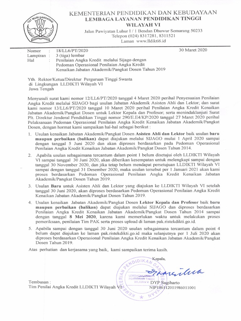 Surat LLDIKTI 6 30032020 | PDF