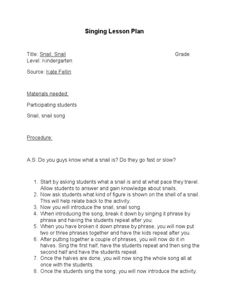 Singing Lesson Plan | PDF | Behavior Modification | Cognition