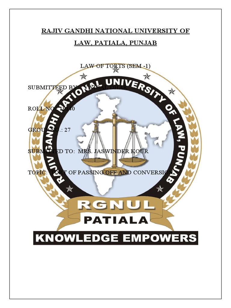 Law of Tort | PDF | Conversion (Law) | Damages