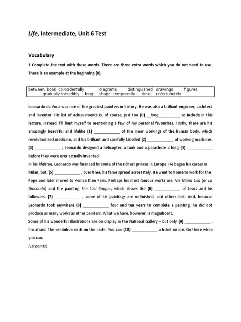 Life, Intermediate, Unit 6 Test: Vocabulary | PDF | Loch Ness Monster ...