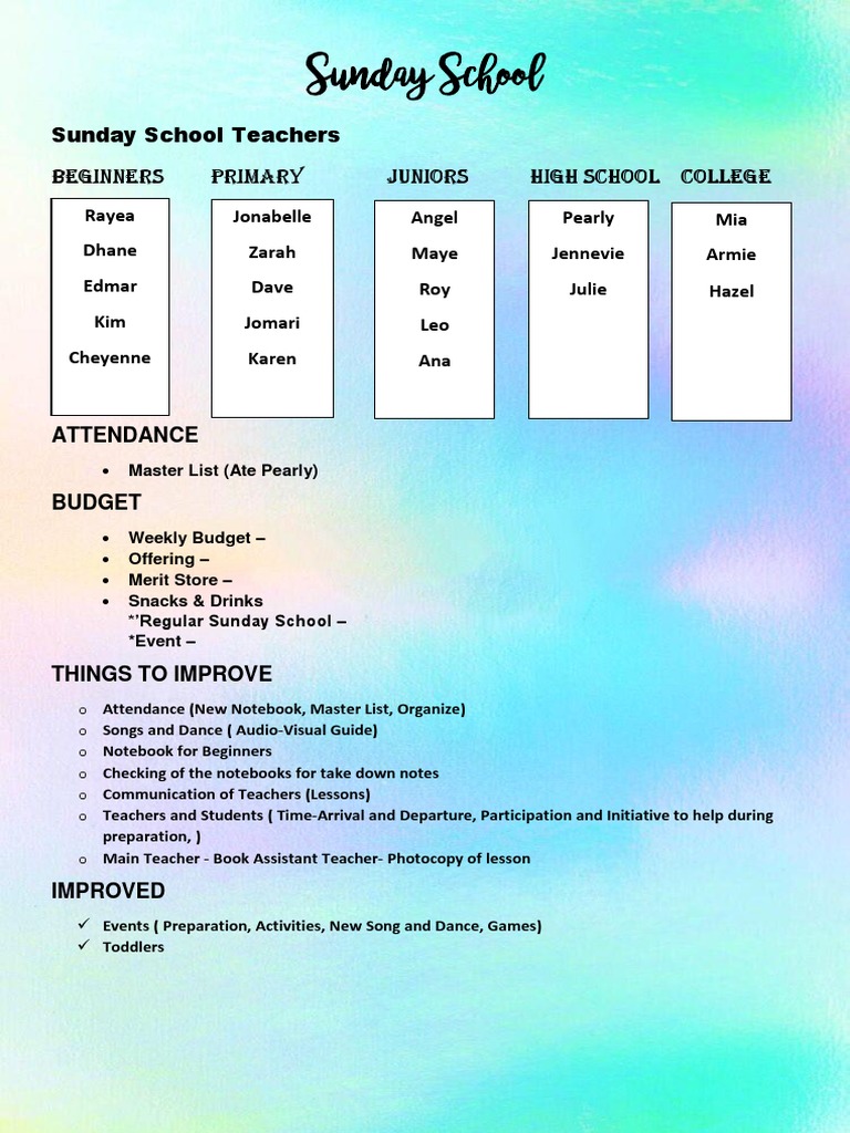 Sunday School EVALUATION PDF | PDF