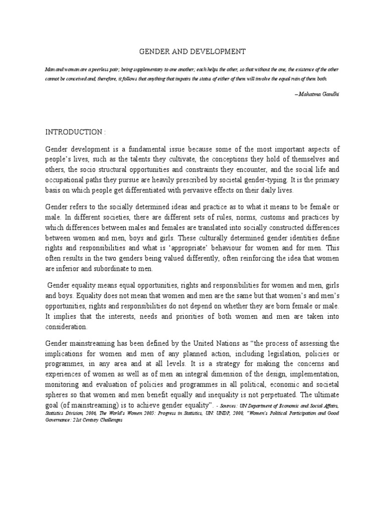 GENDER AND DEVELOPMENT Reaction Paper | PDF | Gender | Gender Studies