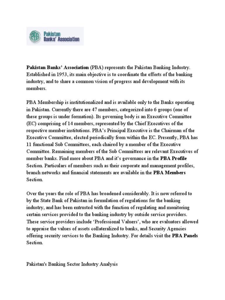 Pakistan Banks' Association (PBA) Represents The Pakistan Banking ...