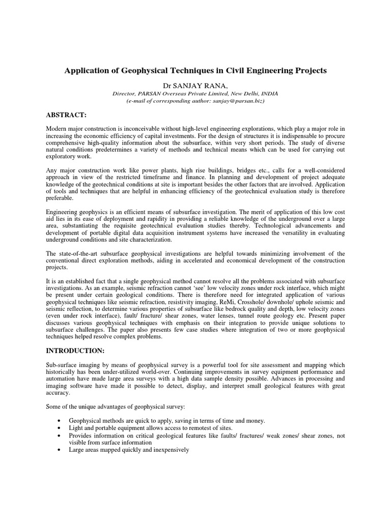 Geophysical Techniques in Civil Engineering | PDF | Reflection ...