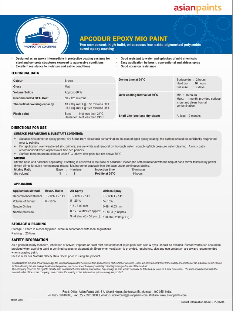 Apcodur Epoxy Mio Paint: Technical Data | PDF | Paint | Epoxy