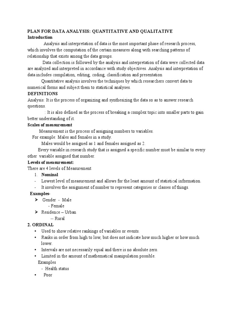Plan For Data Analysis: Quantitative and Qualitative | Download Free ...