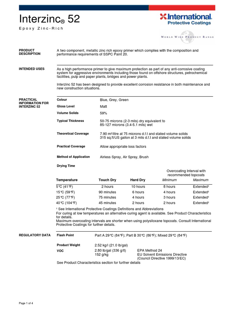 Interzinc 52: Epoxy Zinc-Rich | PDF | Volatile Organic Compound | Paint