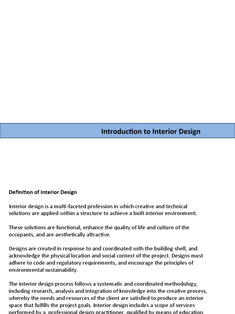 Introduction To Interior Design | PDF | Interior Design | Design