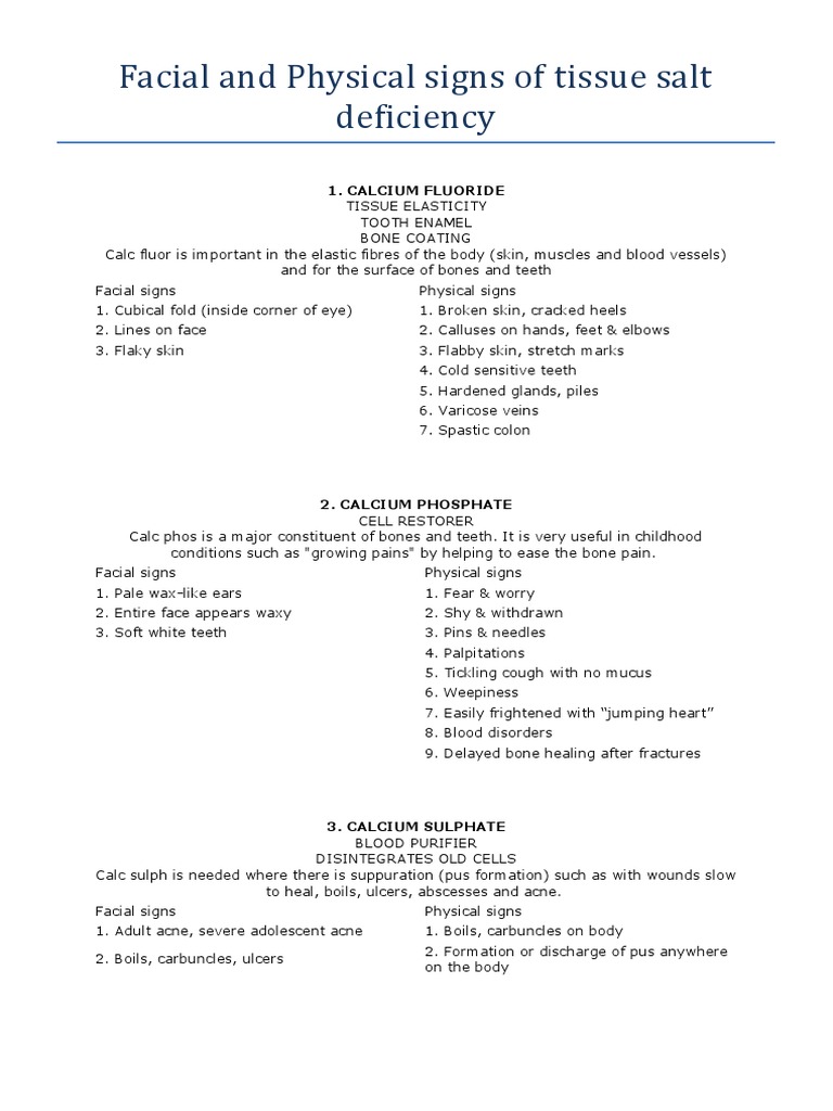 Facial and Physical Signs of Tissue Salt Deficiency | PDF | Bone | Skin