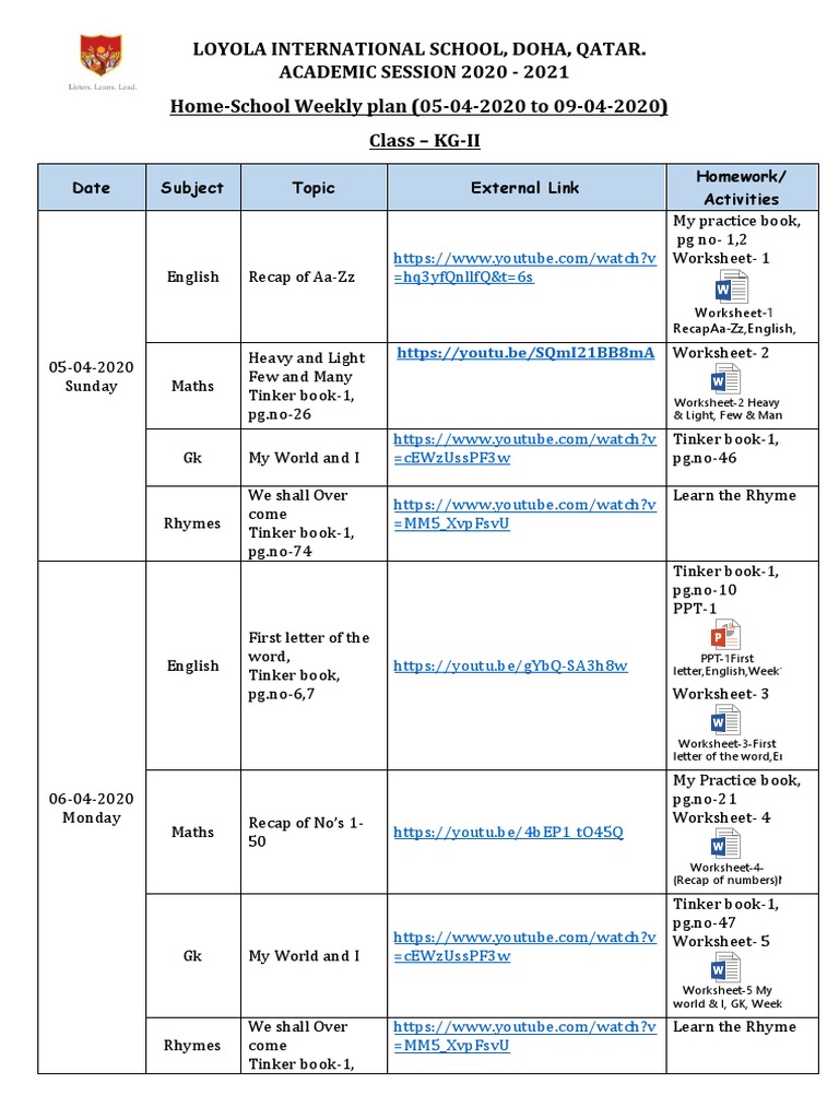 Loyola International School, Doha, Qatar. Academic Session 2020 - 2021 ...