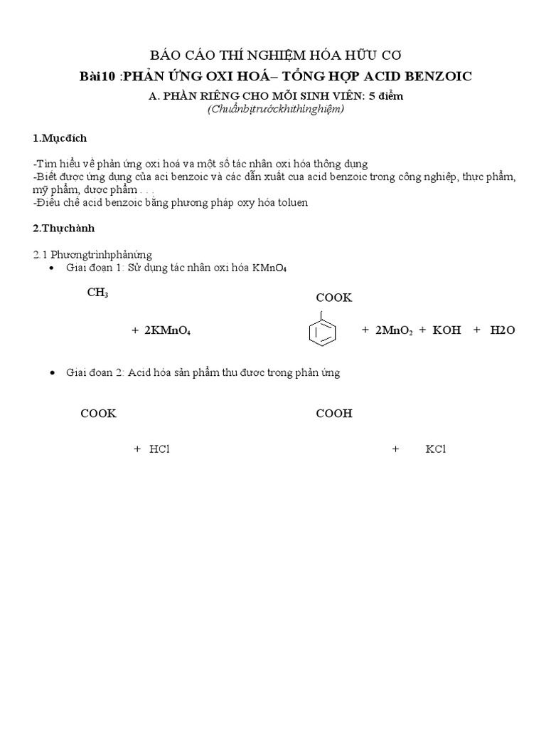 (123doc) - Bao-Cao-Thi-Nghiem-Hoa-Huu-Co-Tong-Hop-Acid-Benzoic | PDF