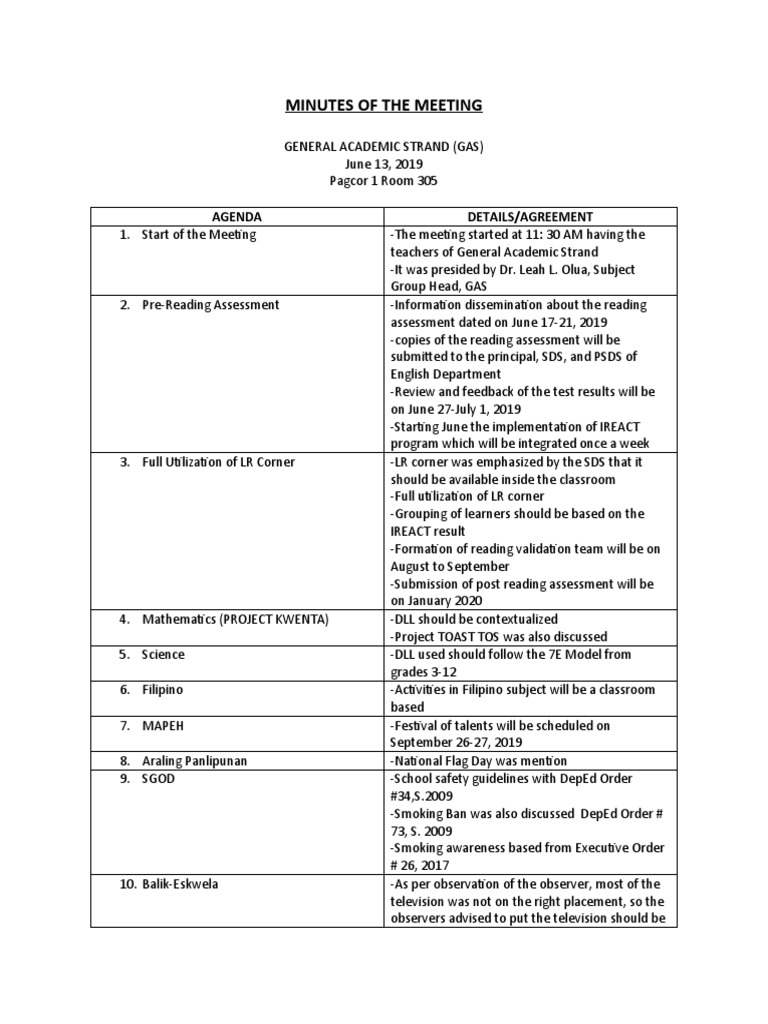 Minutes of The Meeting | PDF | Learning | Behavior Modification