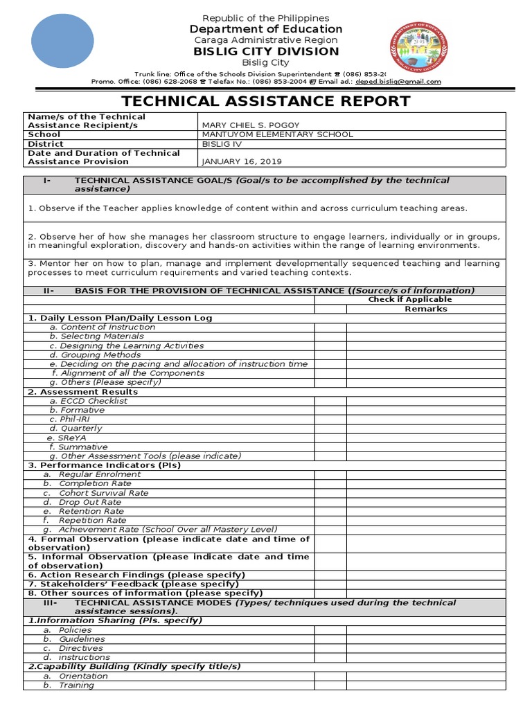 Technical Assistance Report - Final | PDF | Educational Assessment ...
