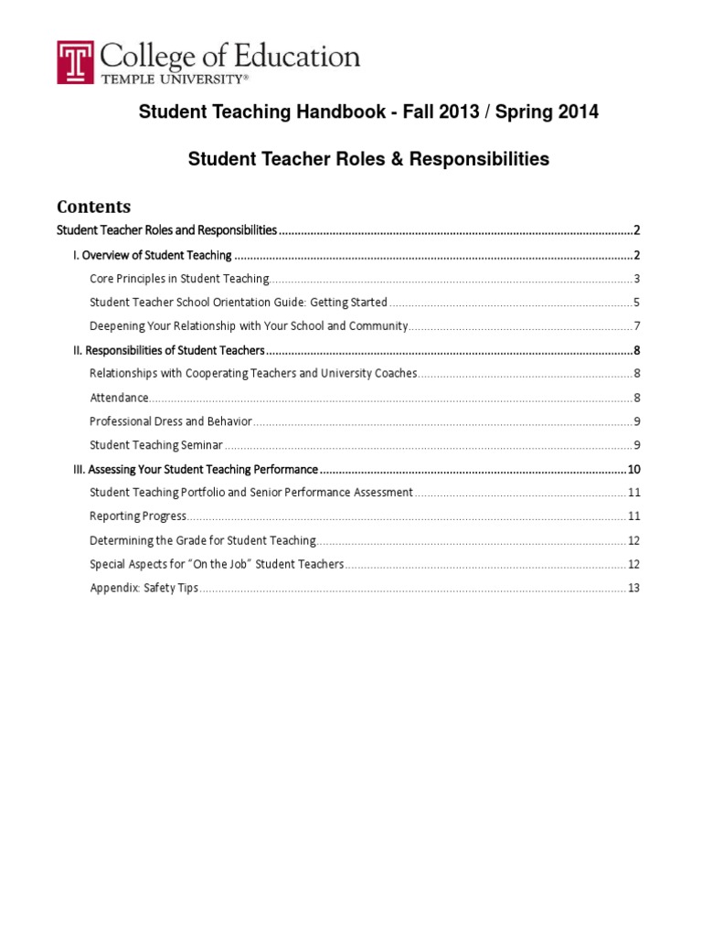 Student Teaching Handbook - Fall 2013 / Spring 2014 Student Teacher ...