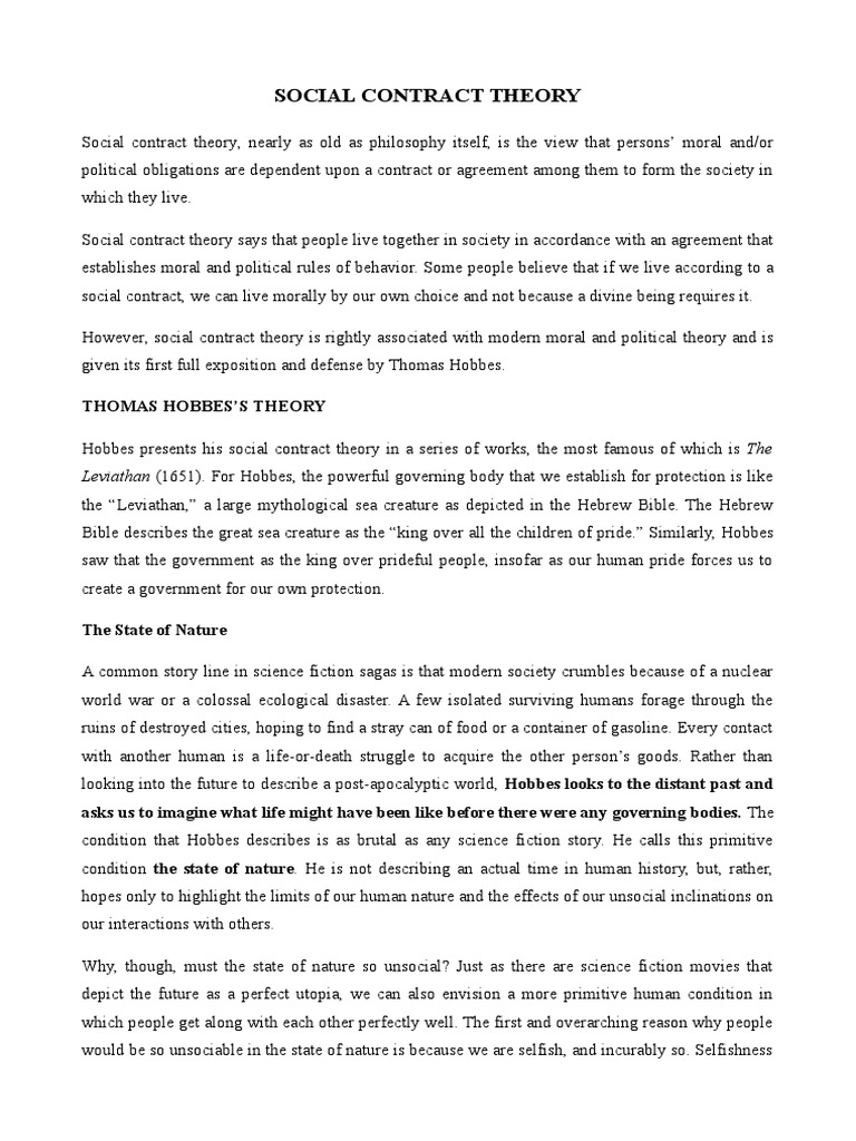 Social Contract Theory: Thomas Hobbes'S Theory | PDF | Social Contract ...