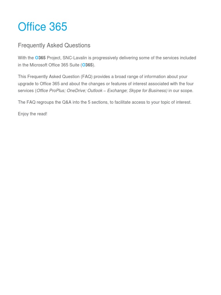 Understanding Office 365: An Overview of Frequently Asked Questions about the Transition to ...