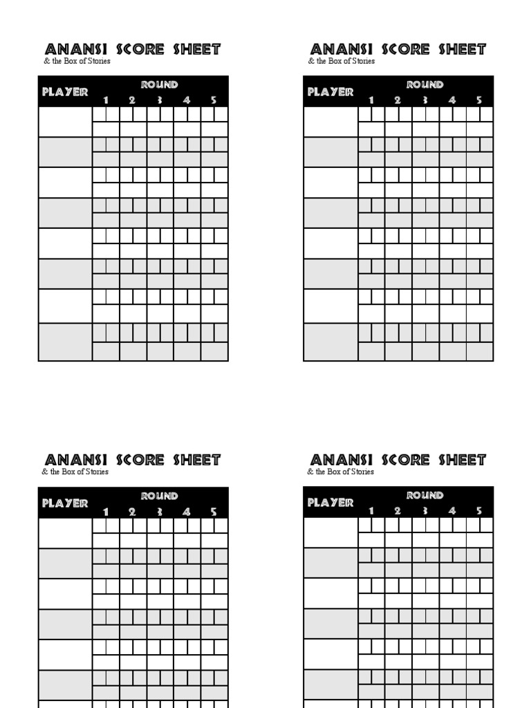 Anansi - Score Sheet (2017) | PDF