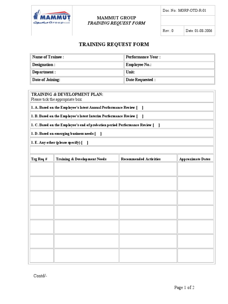 MGRP-OTD-R-01 Training Request Form - Doc 2011 | PDF | Business