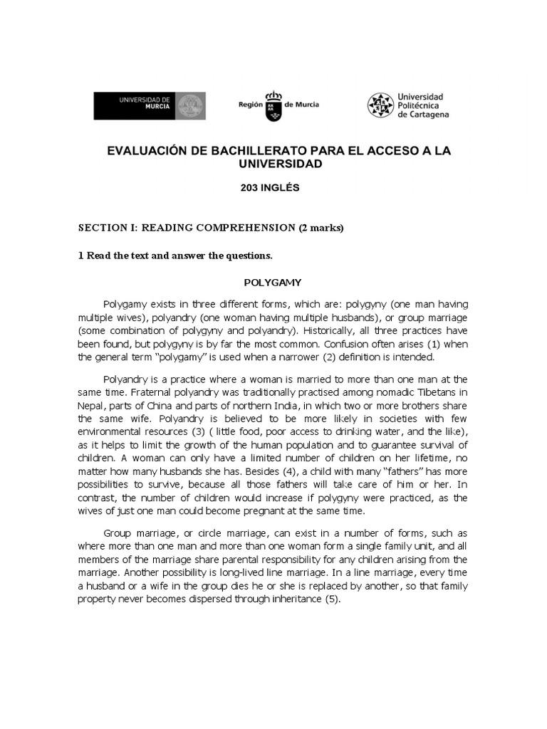 Section I: Reading Comprehension (2 Marks) 1 Read The Text and Answer The Questions | PDF ...