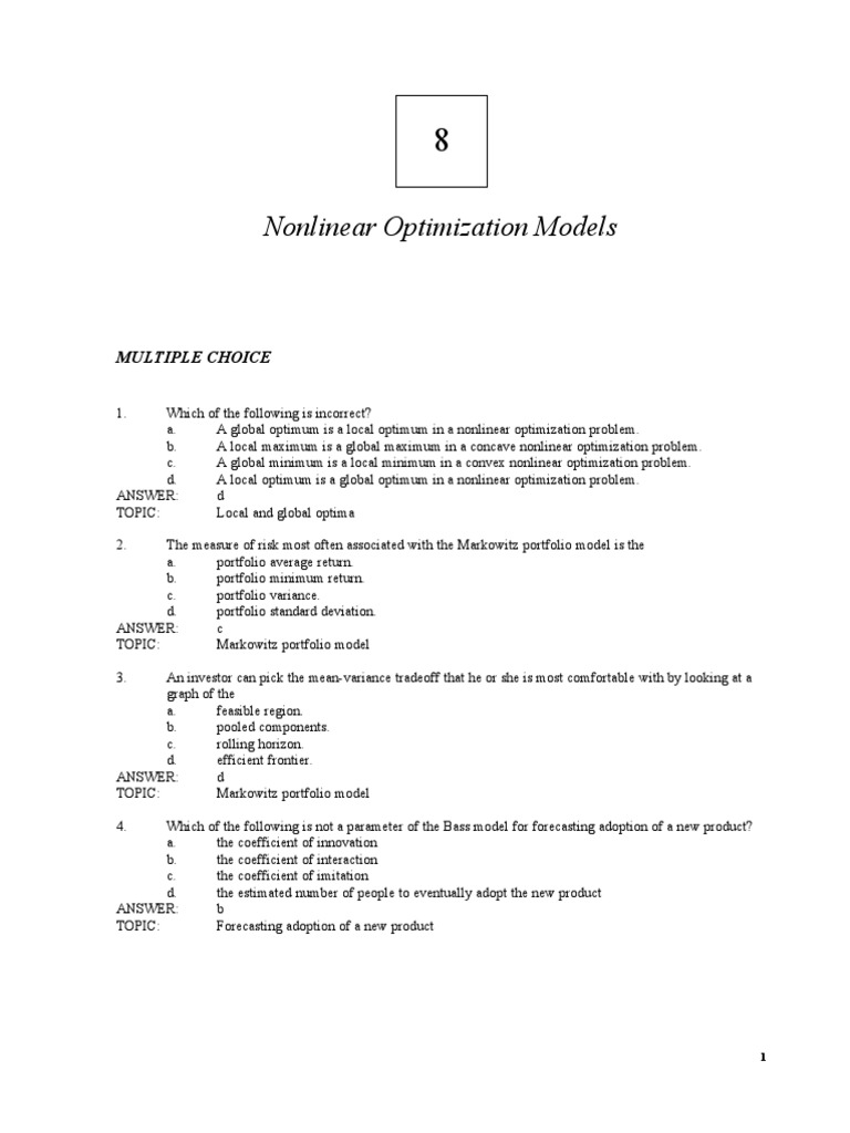 Nonlinear Optimization Models: Multiple Choice | PDF | Mathematical ...