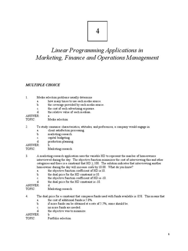 Linear Programming Applications in Marketing, Finance and Operations Management | Download Free ...