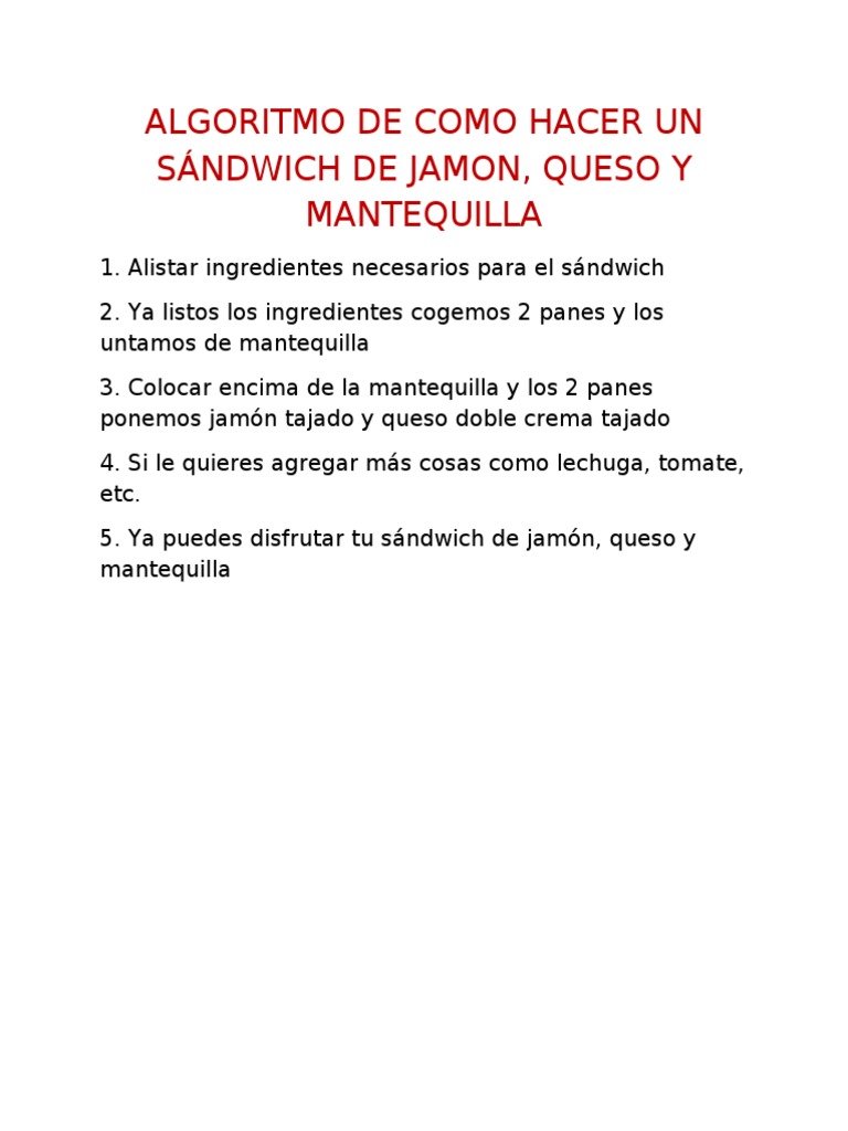 Algoritmo de Como Hacer Un Sándwich de Jamon | PDF