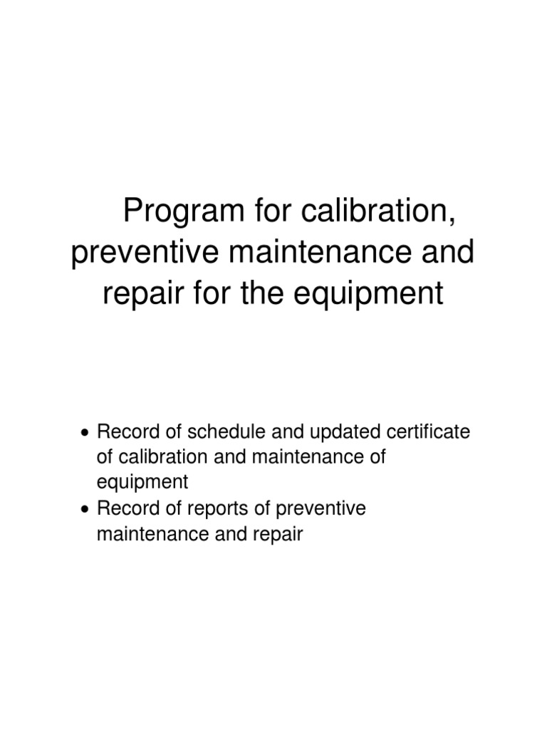 Program For Calibration, Preventive Maintenance Final PDF | PDF ...