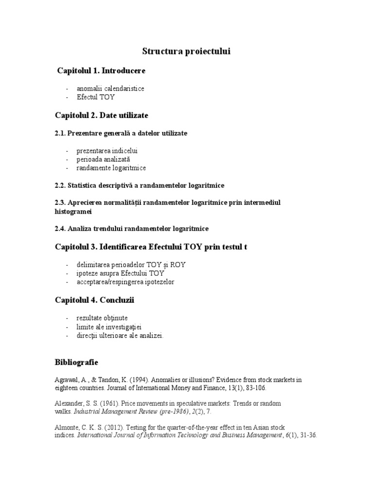 2 Structura Proiect Statistica | PDF | Efficient Market Hypothesis | Microeconomics