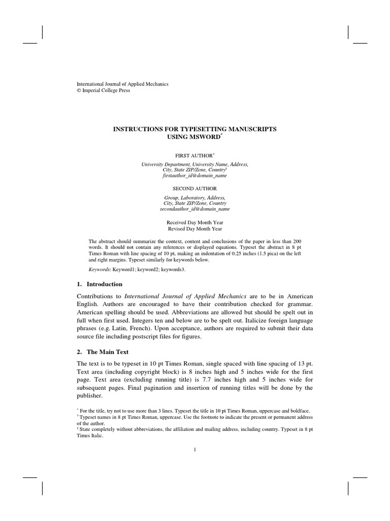Instructions For Typesetting Manuscripts Using Msword | PDF | Letter Case | Text