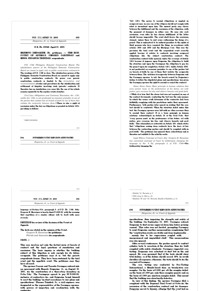 Deiparine v. CA, GR 96643, 221 SCRA 503 (1993) | PDF | Adjudication | Breach Of Contract