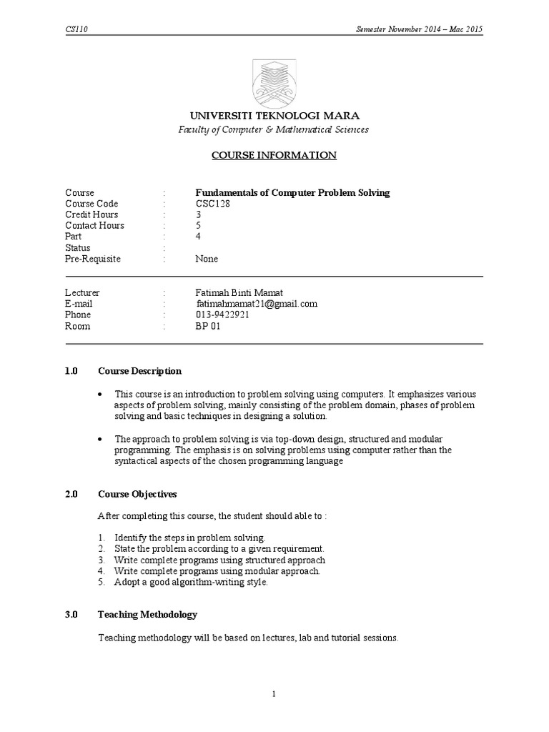 Computer Problem Solving Course Guide | PDF | Computer Programming | C++