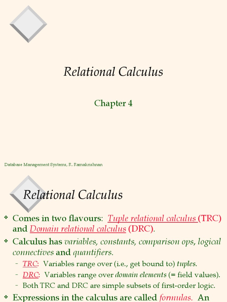 Relational Calculus: Database Management Systems, R. Ramakrishnan 1 | PDF | First Order Logic ...