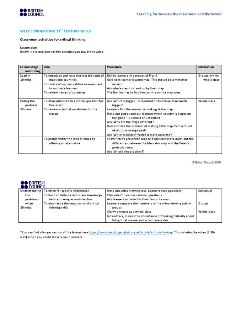 1.8 Critical Thinking Activities PDF | PDF | Lesson Plan | Critical ...