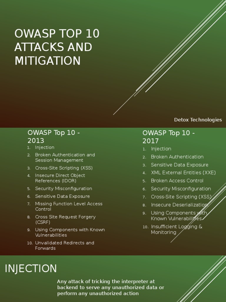 Owasp Top 10 Attacks and Mitigation: Detox Technologies | PDF ...