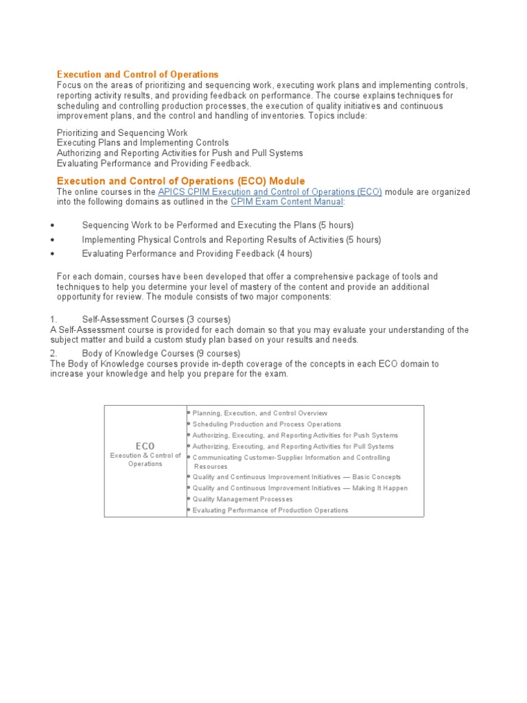 Execution and Control of Operations | PDF | Educational Technology ...