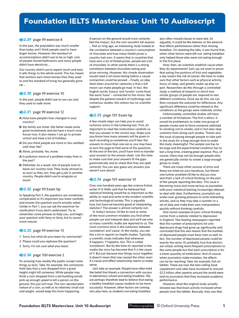 Foundation IELTS Masterclass: Unit 10 Audioscript: Page 99 Exercise 8 | PDF | International ...