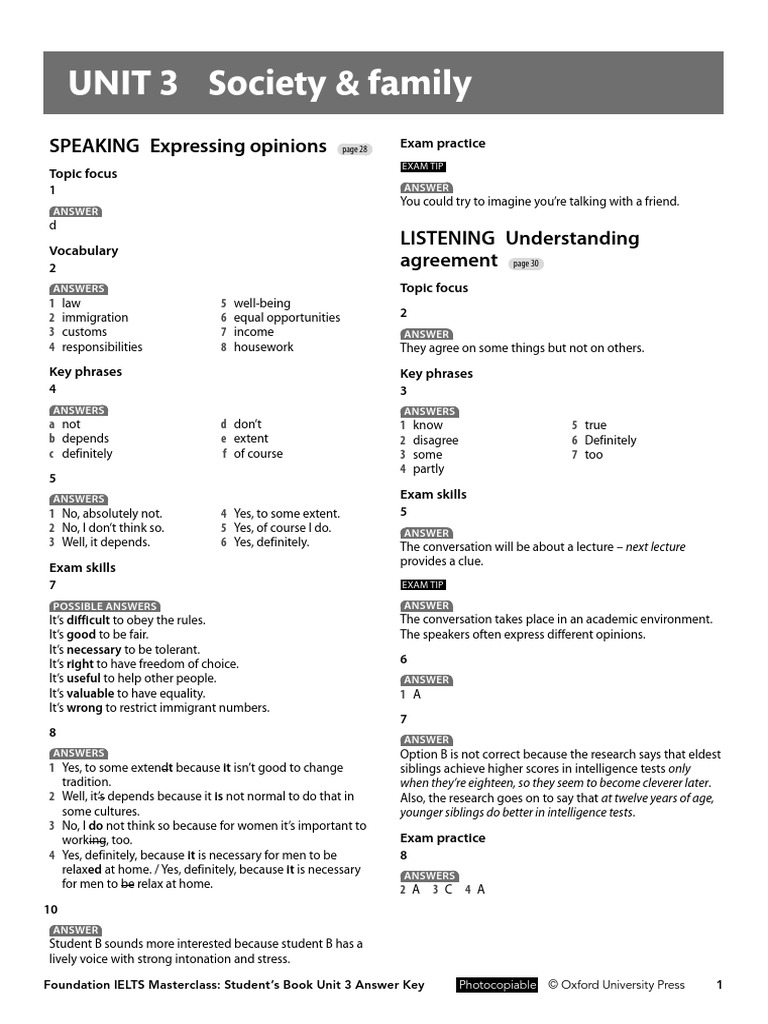 UNIT 3 Society & Family: SPEAKING Expressing Opinions | PDF