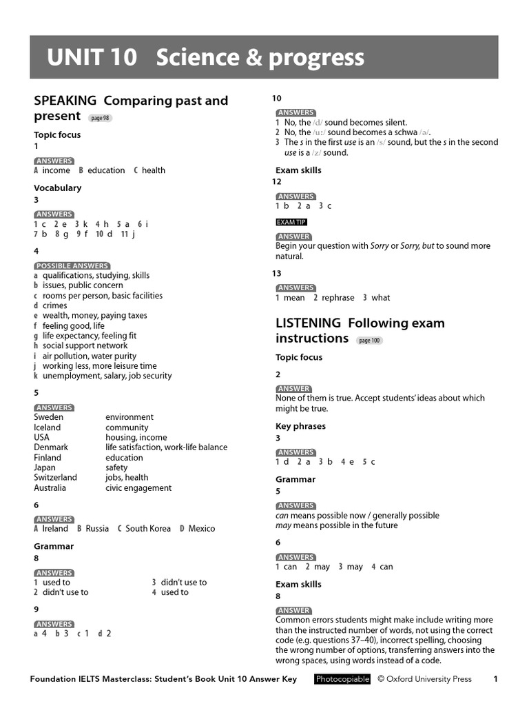 UNIT 10 Science & Progress: SPEAKING Comparing Past and Present | PDF ...