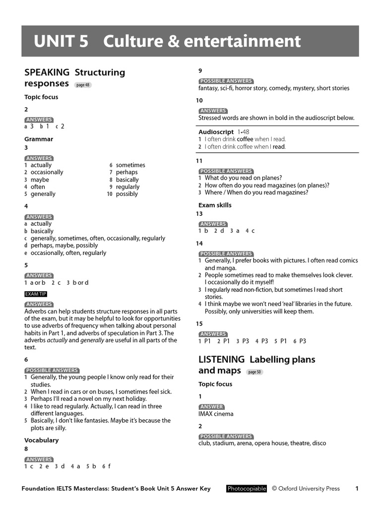 UNIT 5 Culture & Entertainment: SPEAKING Structuring Responses | PDF ...