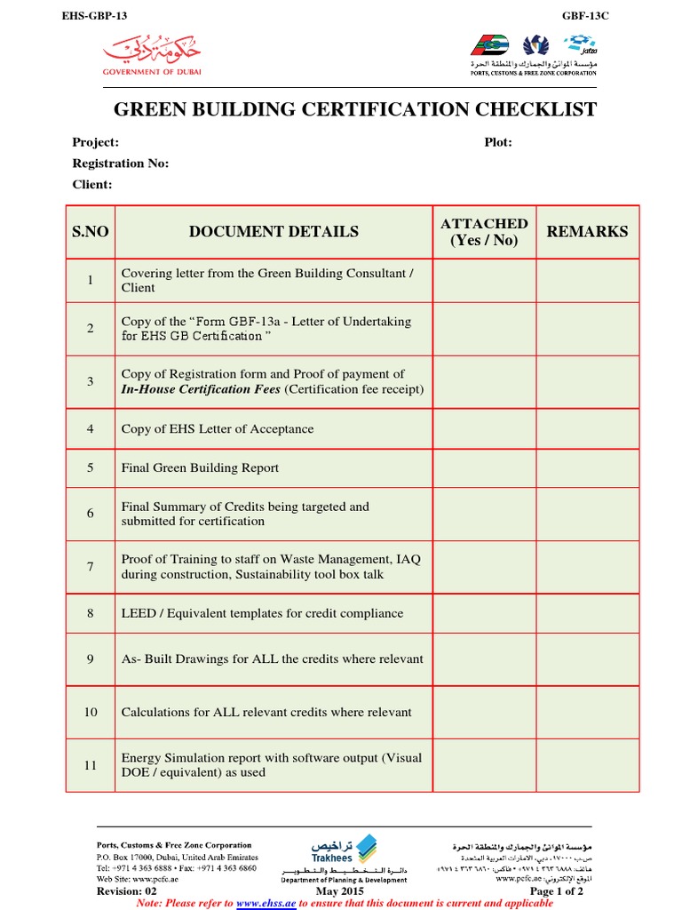 Green Building Certification Checklist: S.No Document Details (Yes / No ...