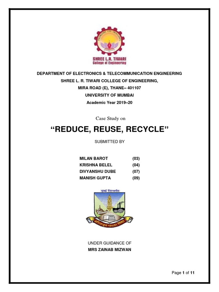 "Reduce, Reuse, Recycle": Case Study On | PDF | Recycling | Waste