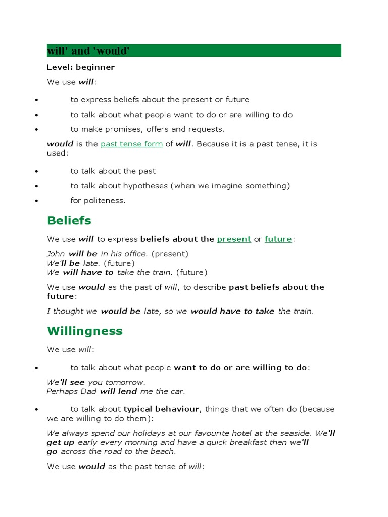 A Guide to Using 'Will' and 'Would' for Expressing Beliefs, Willingness ...