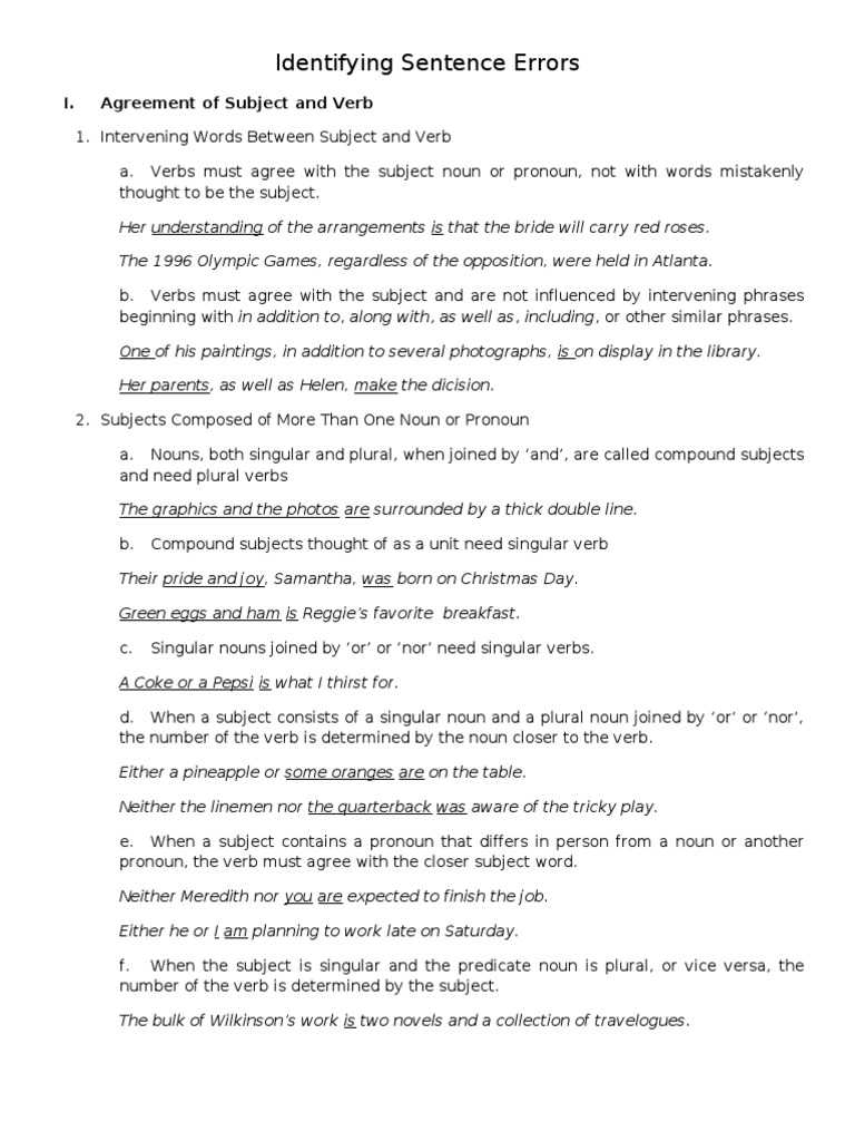 Identifying Sentence Errors | PDF | Grammatical Number | Verb