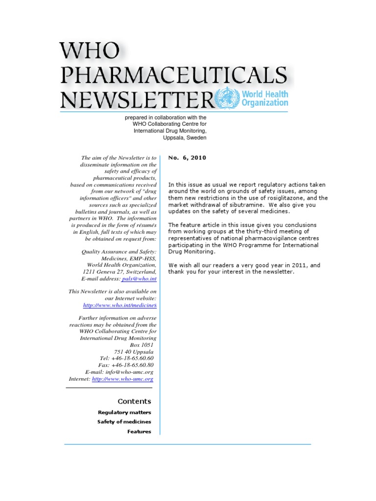 WHO Newsletter 6 - Pharmaceuticals | PDF | Pharmacovigilance | Statin
