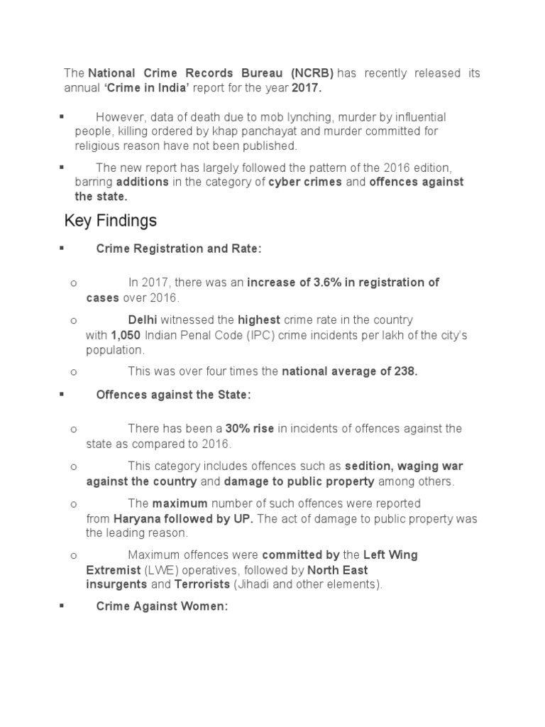 Internal Security NCRB Report | PDF | Crime & Violence | Crime Thriller
